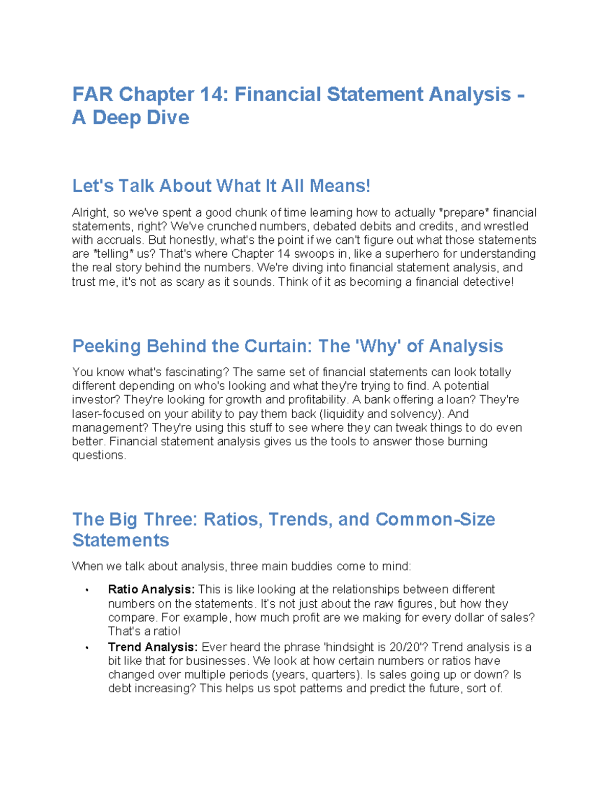 FAR Ch14: Financial Statement Analysis - Key Concepts & Ratios - Studocu