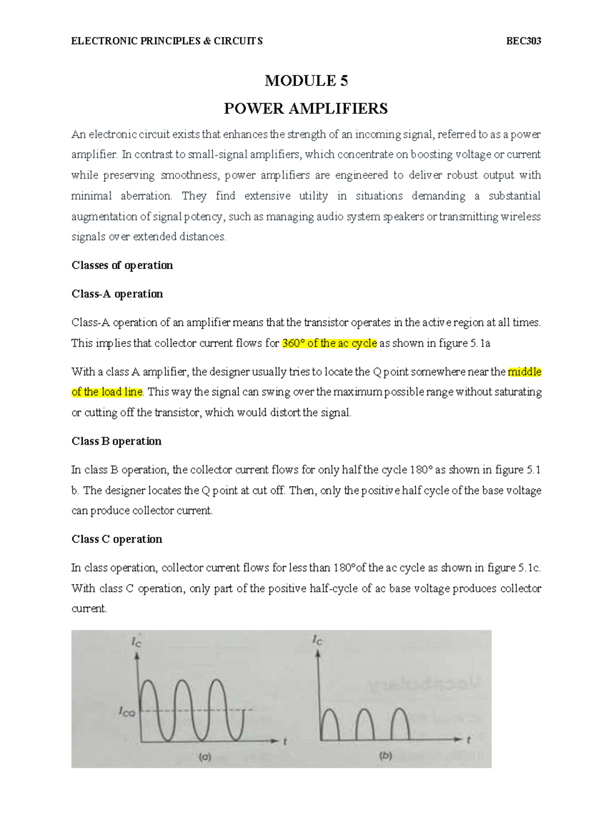 BEC303 Module 5 Lecture Notes: Power Amplifiers Explained - Studocu