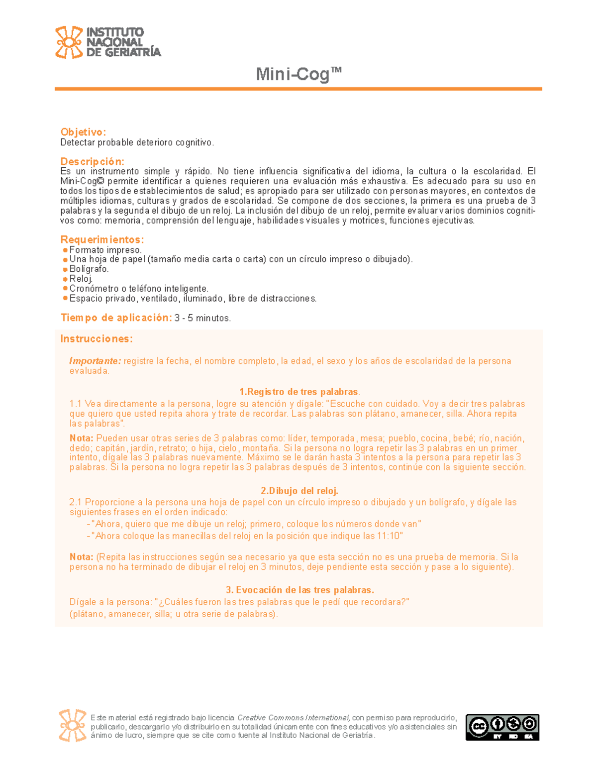 Instrumento Mini-Cog para Detección de Deterioro Cognitivo - Studocu