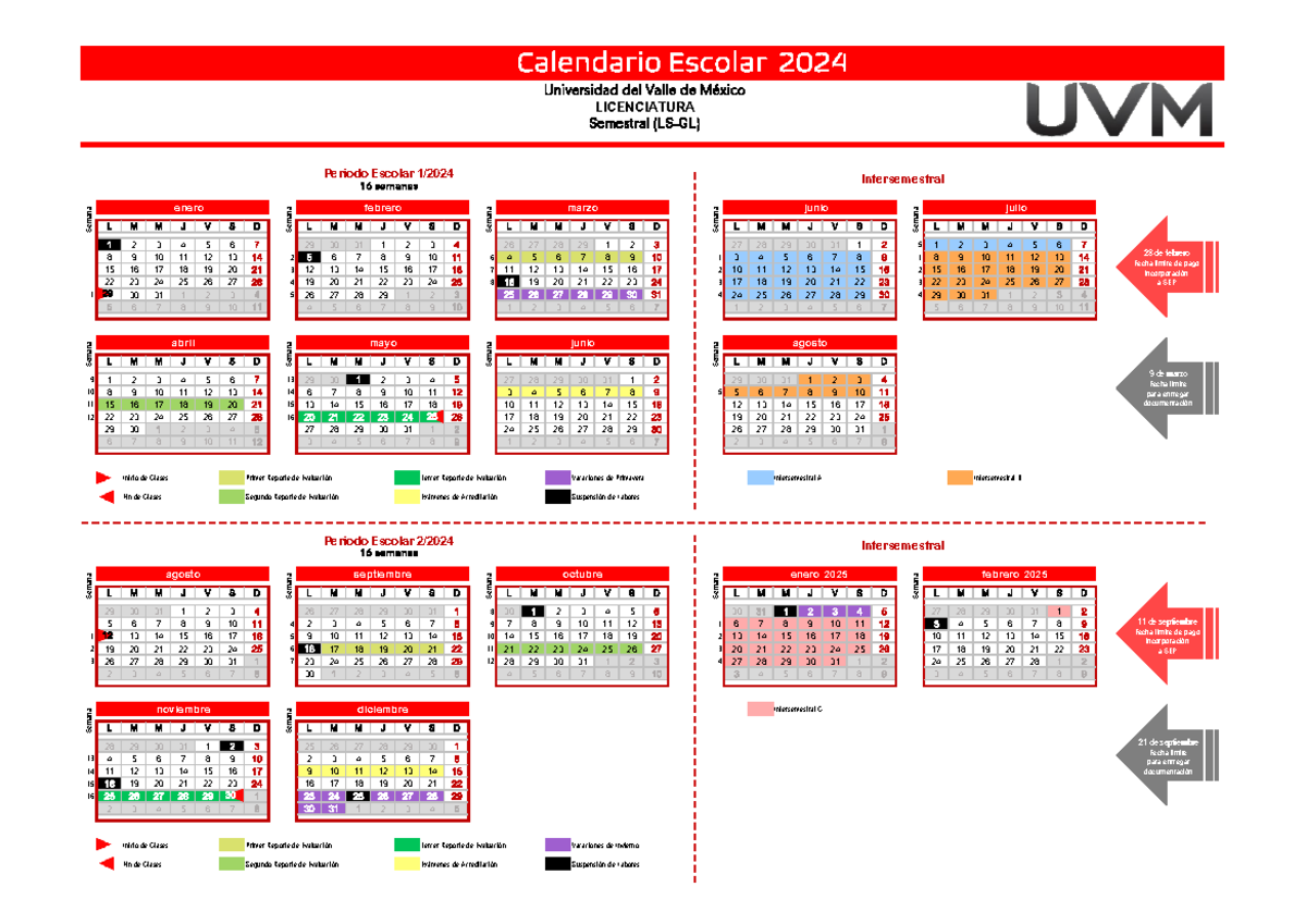 Calendario Escolar UVM 2024-2025: Fechas Clave y Evaluaciones - Studocu
