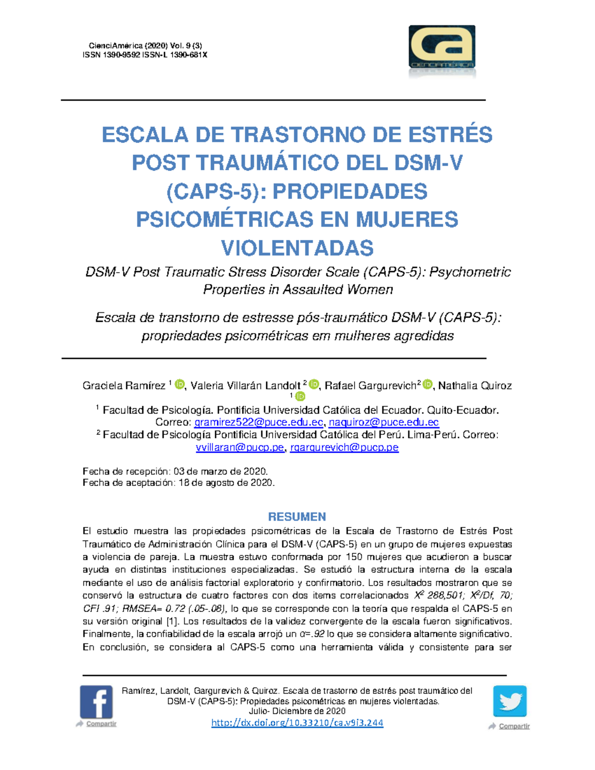 Escala de Trastorno de Estrés Post Traumático: Propiedades ...