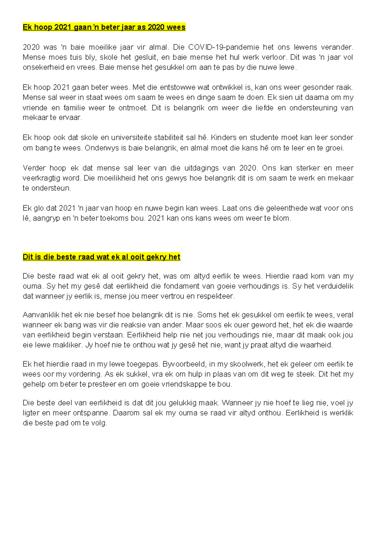 Afrikaans Essay Notes and Prep for P3 - 2021 Reflections and Dreams ...