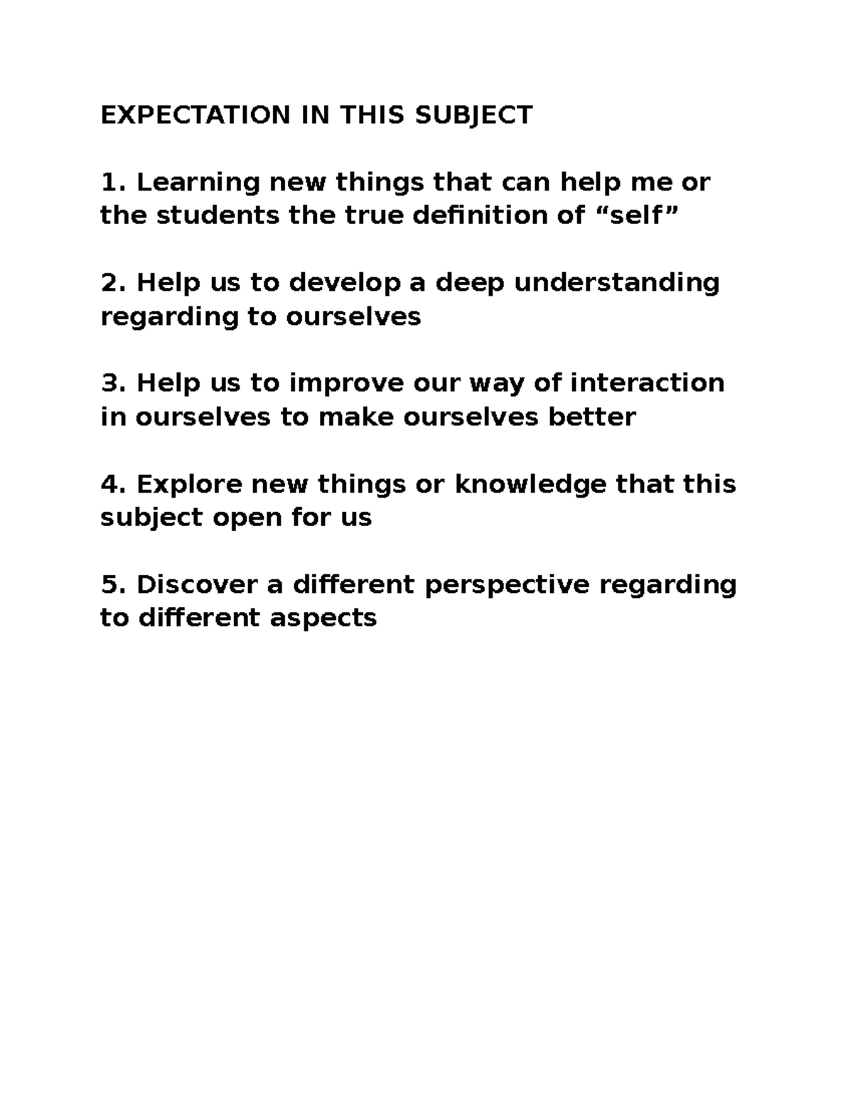 Expectation IN THIS Subject - BS Accountancy - EXPECTATION IN THIS ...