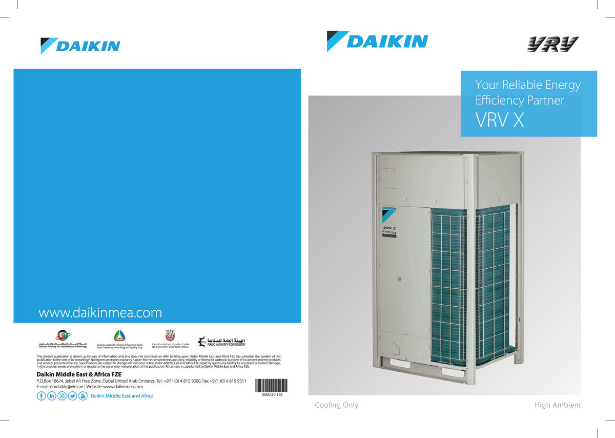 RXQ-ARYFK - Daikin VRV X Cooling Only High Ambient Catalogue - Studocu