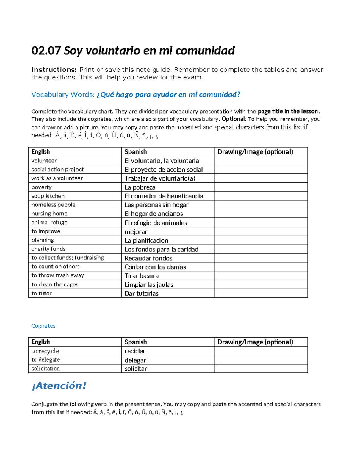 02 07 Community Volunteerism Notes for Vocabulary & Grammar Review ...