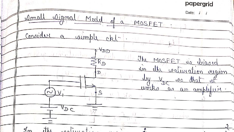 MOSFET Amplifier Analysis: Small Signal Model and Gain Calculations - Studocu