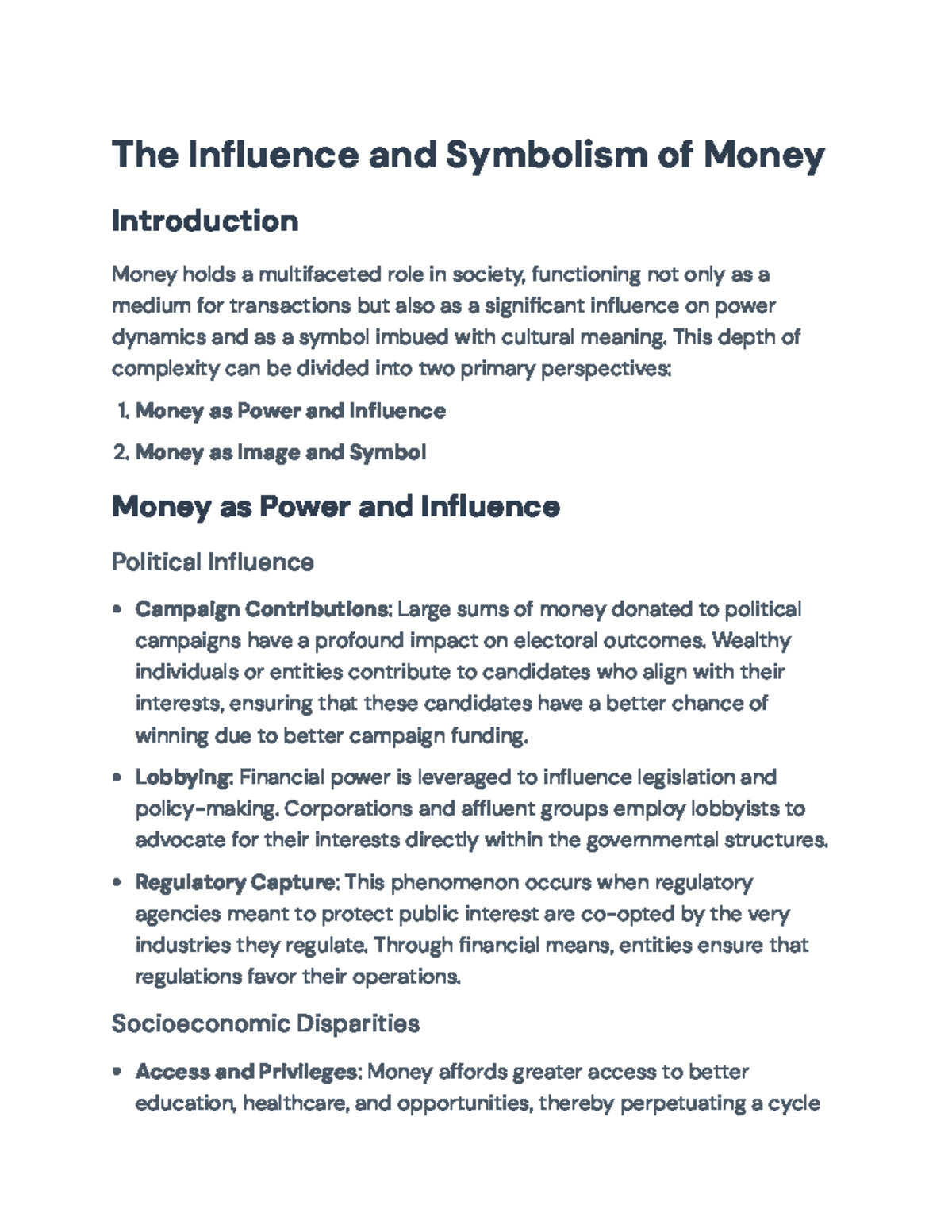 The Influence and Symbolism of Money in Society - The Influence and ...