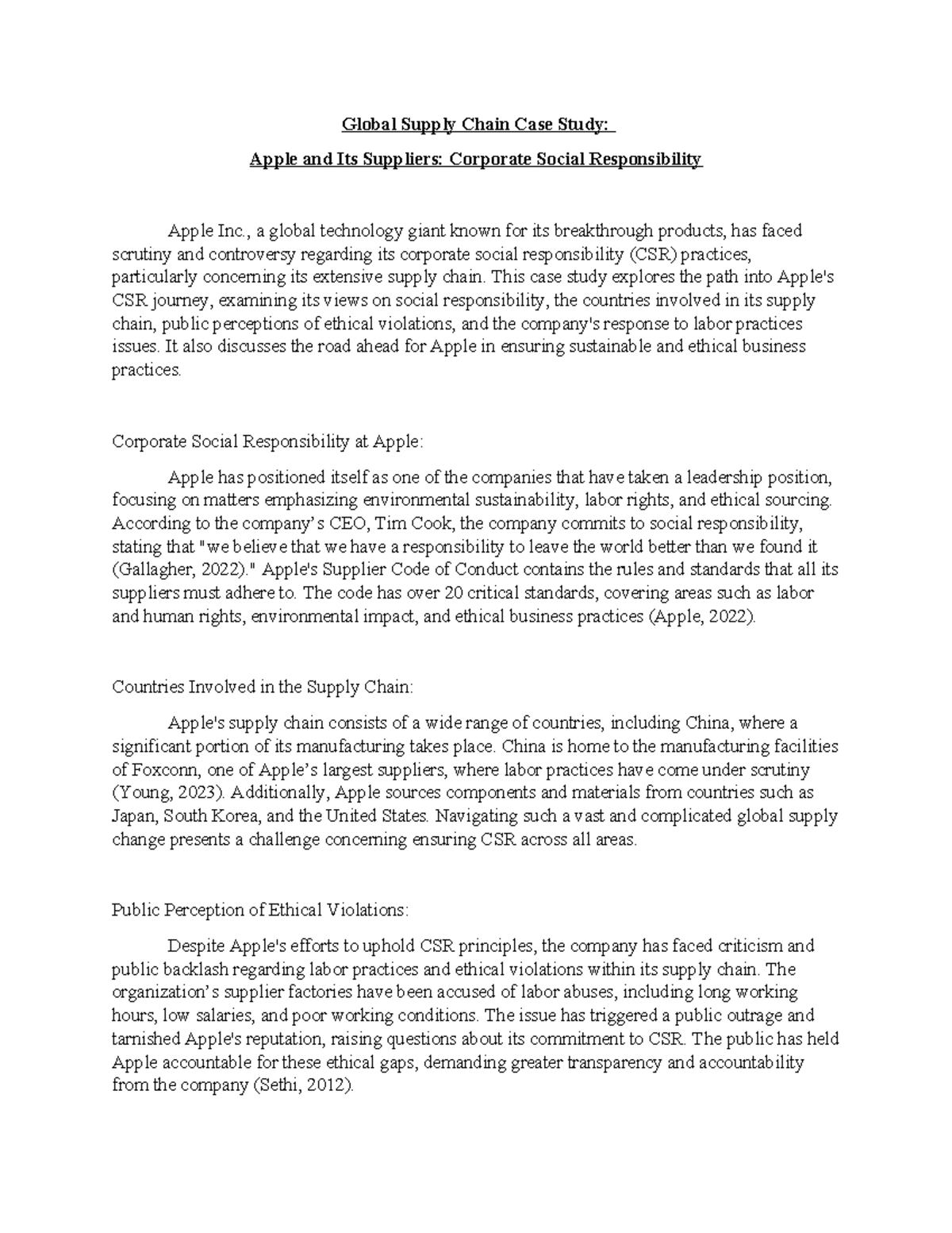6-2 Assignment - CSR in Apple's Global Supply Chain Case Study - Studocu