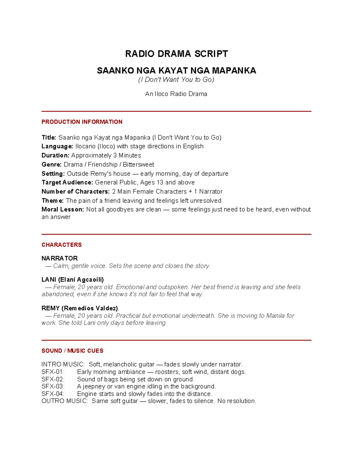 RADIO DRAMA SCRIPT: SAANKO NGA KAYAT NGA MAPANKA (I Want You to Go ...