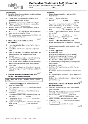 High Note 3 Cumulative Tests (Units 1–4) - Vocabulary, Grammar, Use of ...