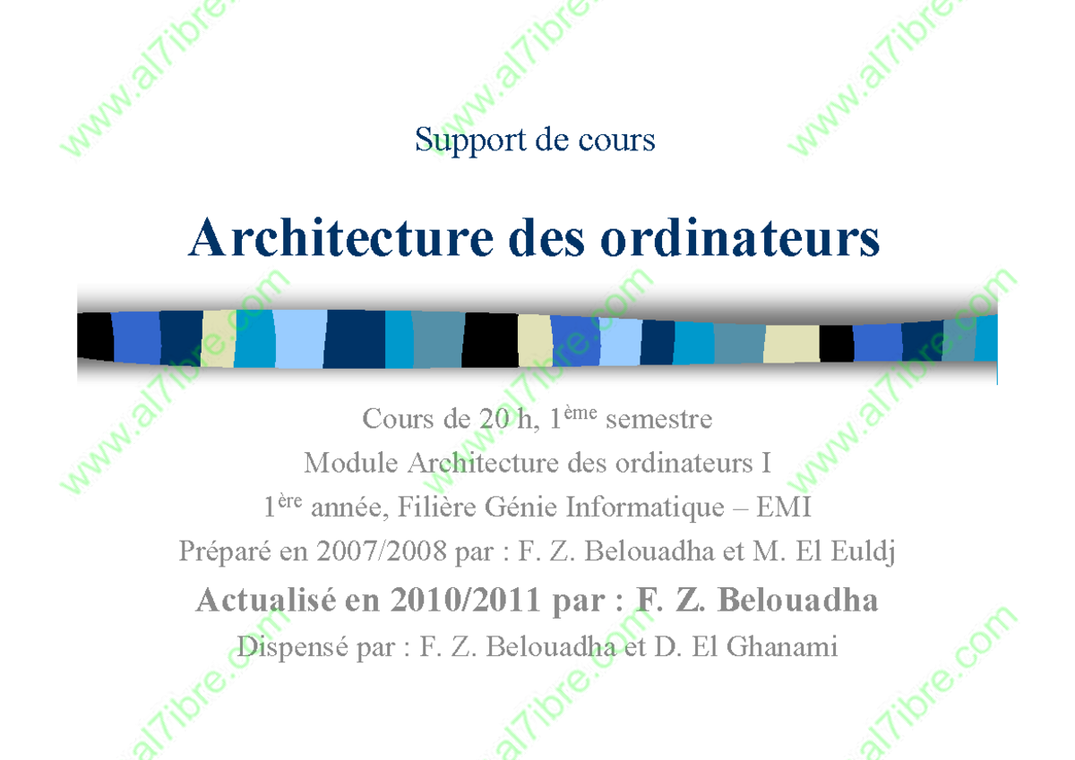 Architecture des Ordinateurs I - Cours 1ère Année Génie Informatique ...