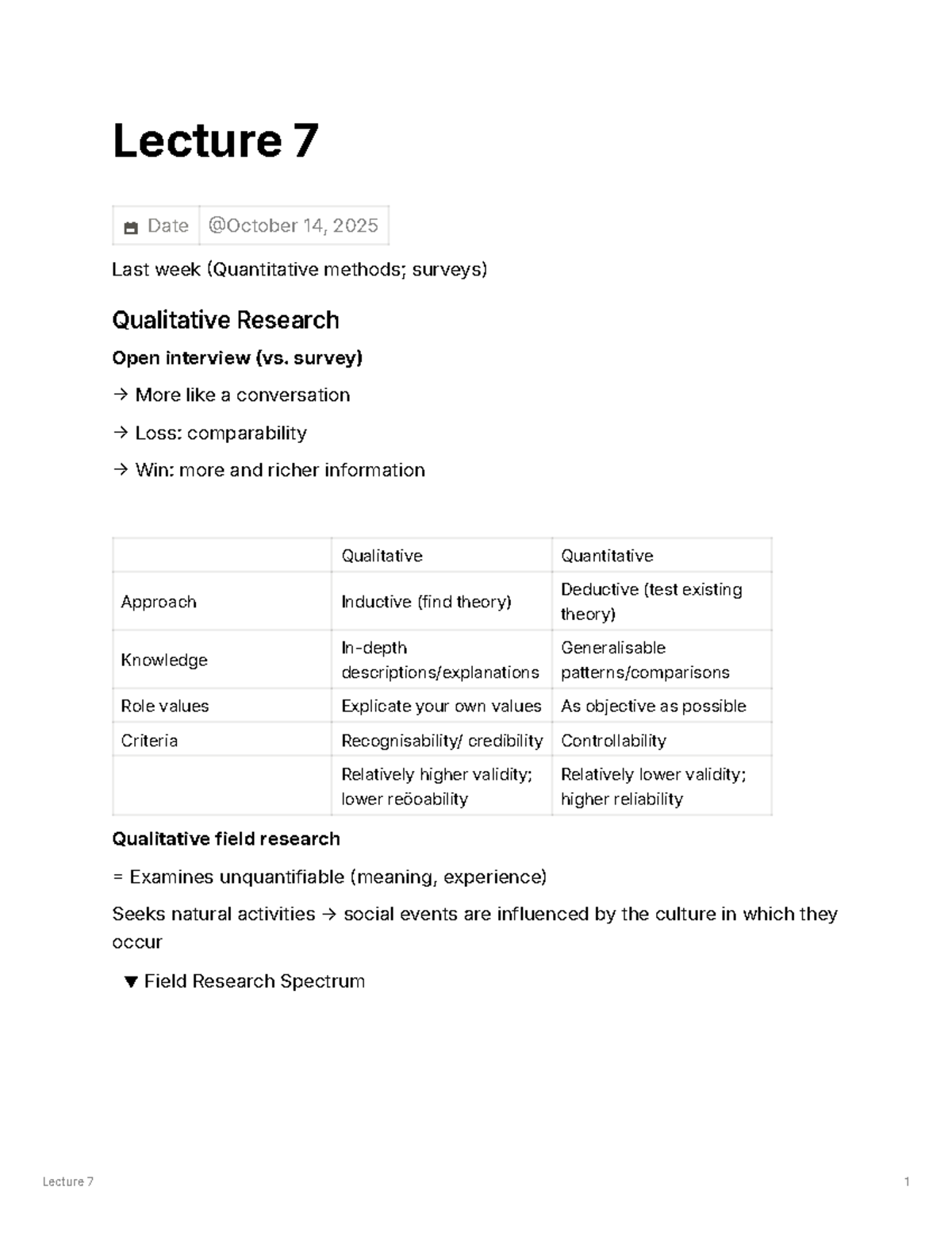 Lecture 7: Qualitative Research Methods and Techniques (SSR) - Studeersnel