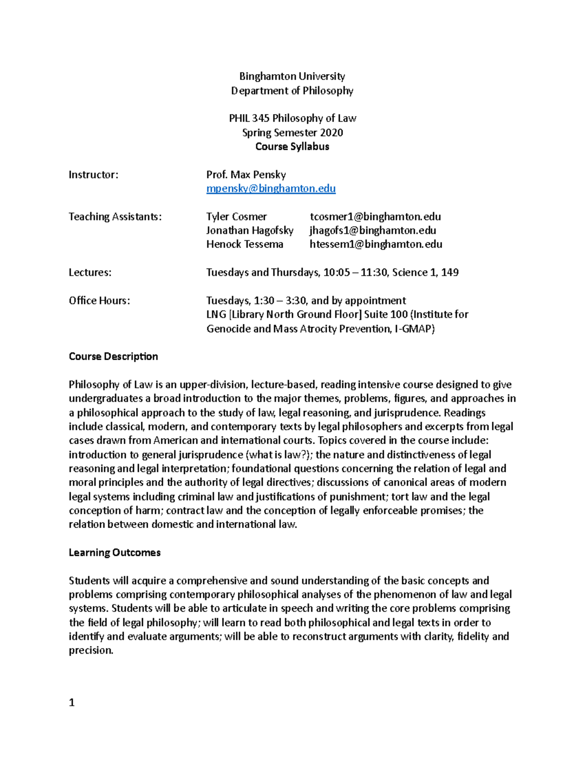 PHIL 345 Philosophy of Law SS 20 - Binghamton University Department of ...