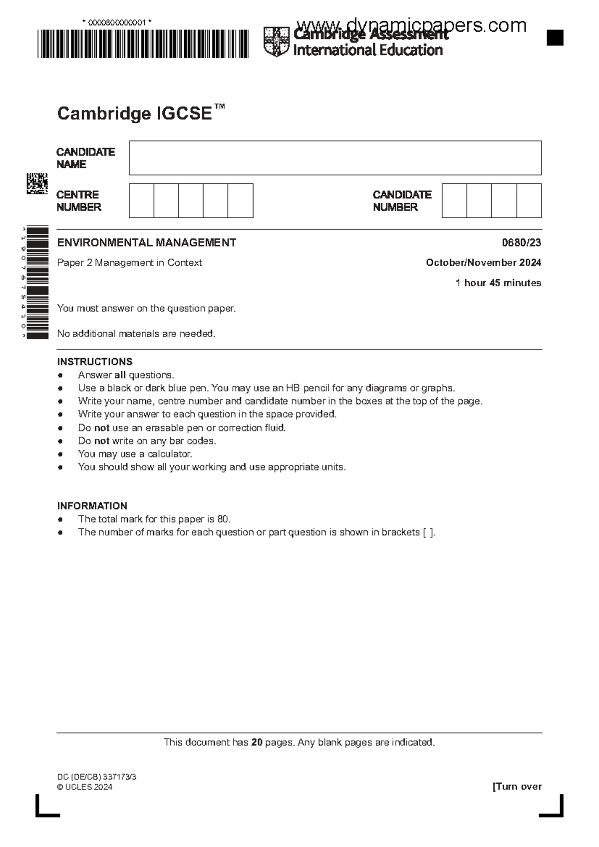 0680/23 W24 ENVIRONMENTAL MANAGEMENT Paper 2: Management in Context ...