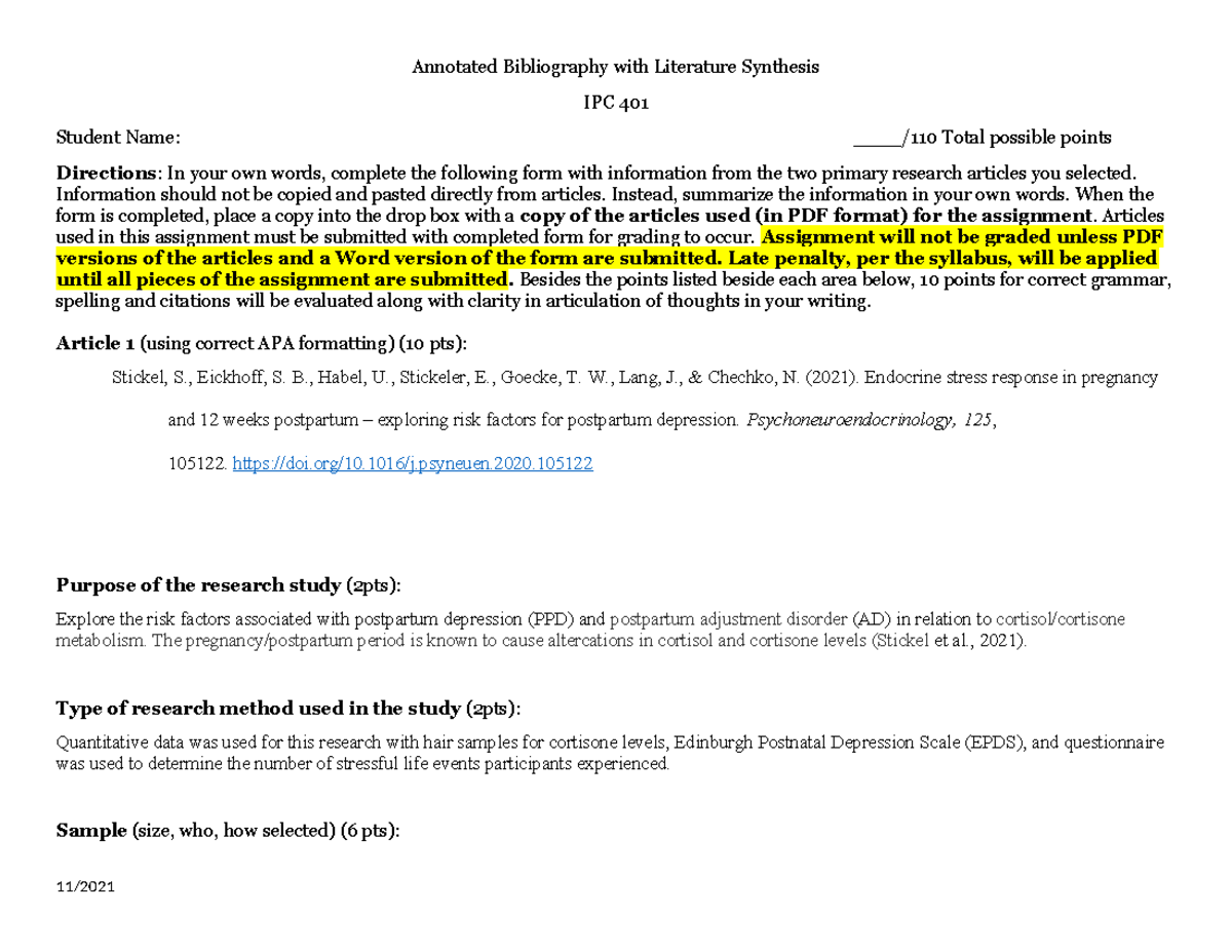Annotated Bibliography and Literature Synthesis - IPC 401 Assignment ...
