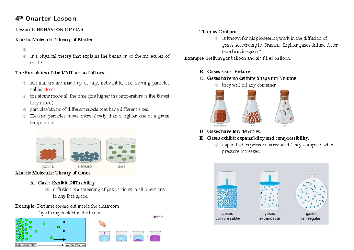 Behavior of Gas - KMT & Gas Laws (Grade 8 Q4 Quiz) - Studocu