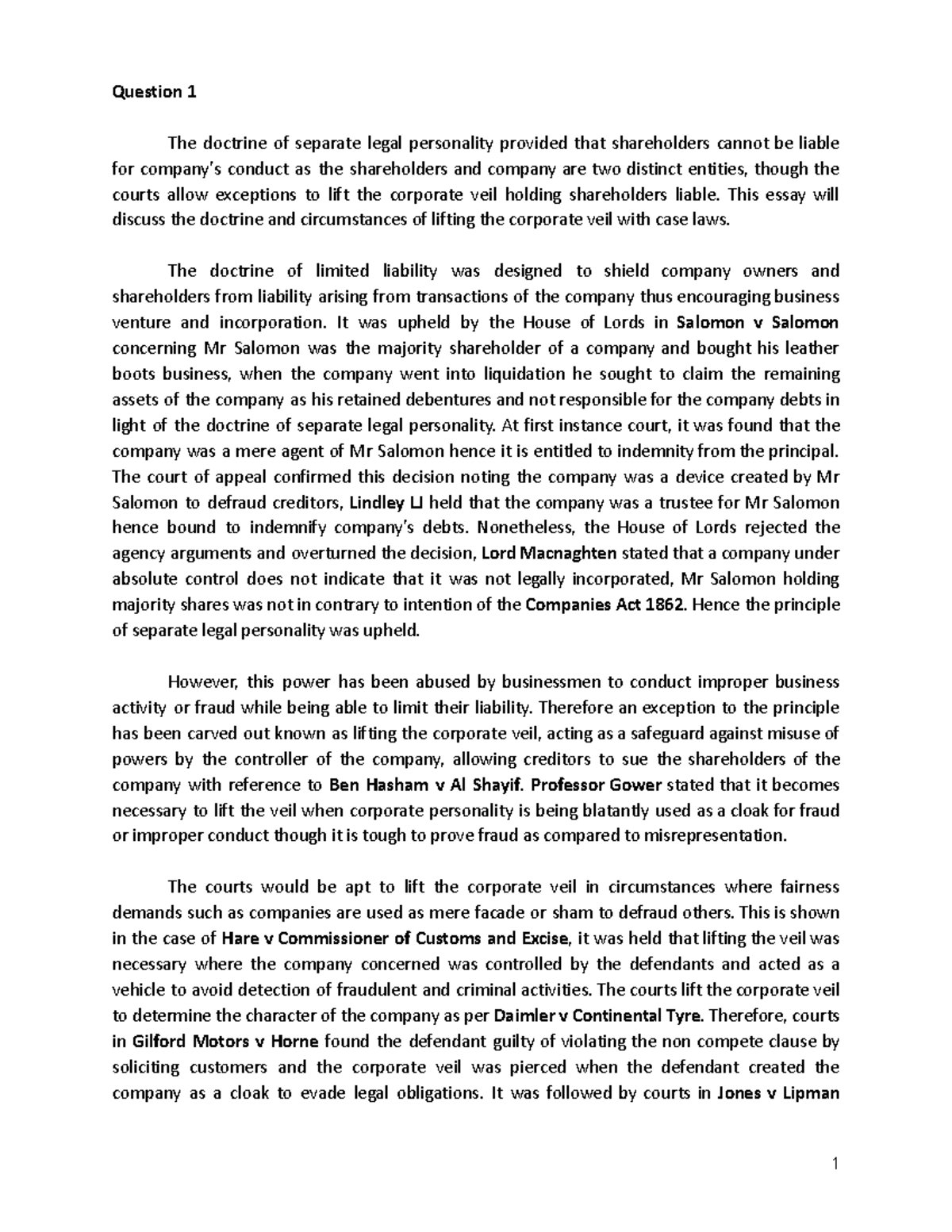Separate Legal Personality and Lifting the Corporate Veil: A Critical ...