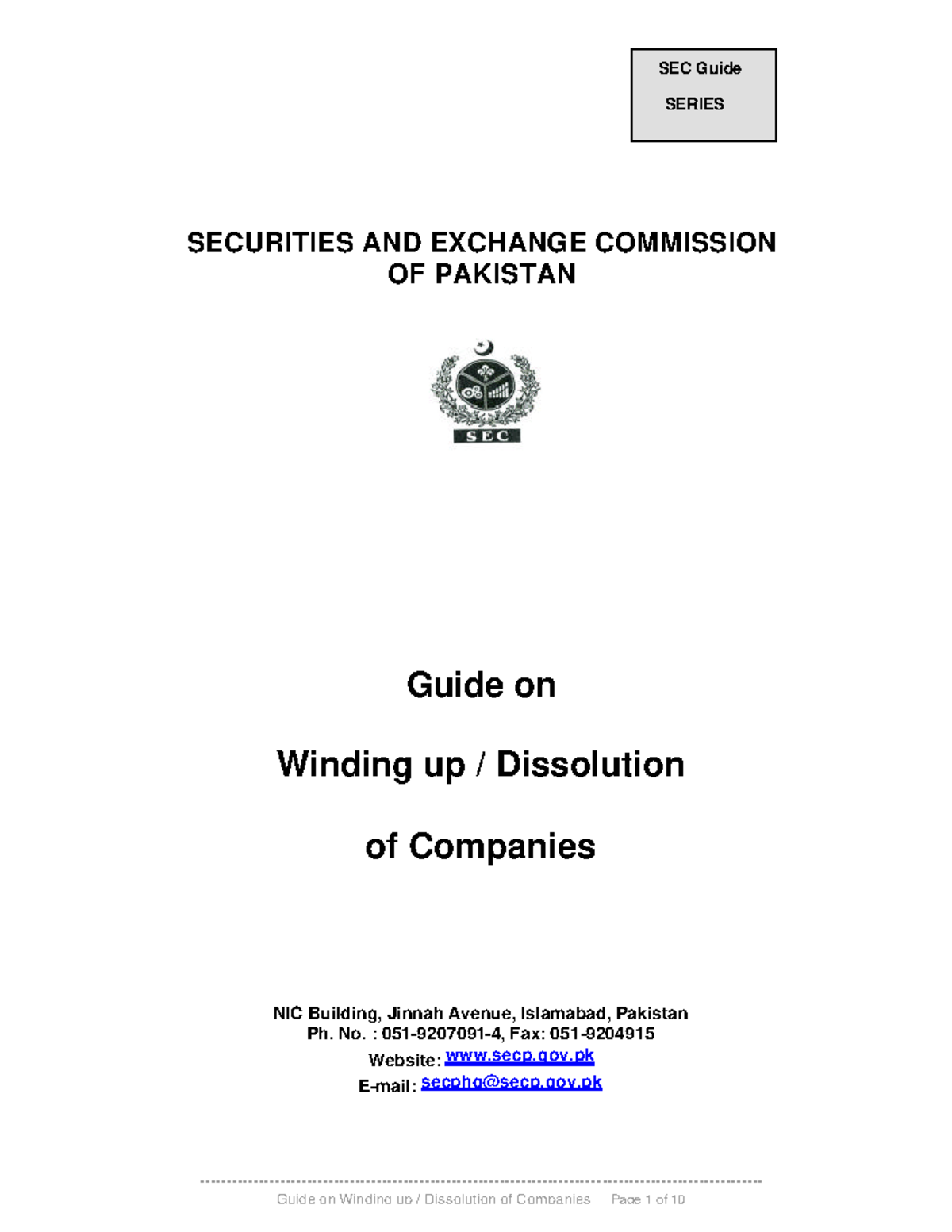 Guide to Winding Up Procedures for Companies: SEC Pakistan - Studocu