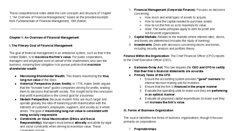 Financial Management Concepts: Chapter 1 Overview (FIN 101) - Studocu