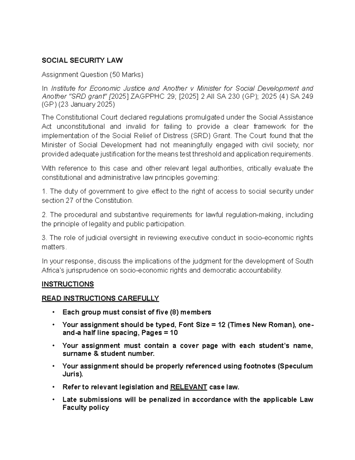 SOCIAL SECURITY LAW Assignment: Evaluation of Constitutional Principles ...
