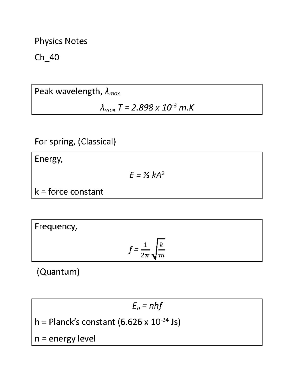 Physics Notes: Ch_40 & Ch_42 - Key Concepts & Formulas - Studocu