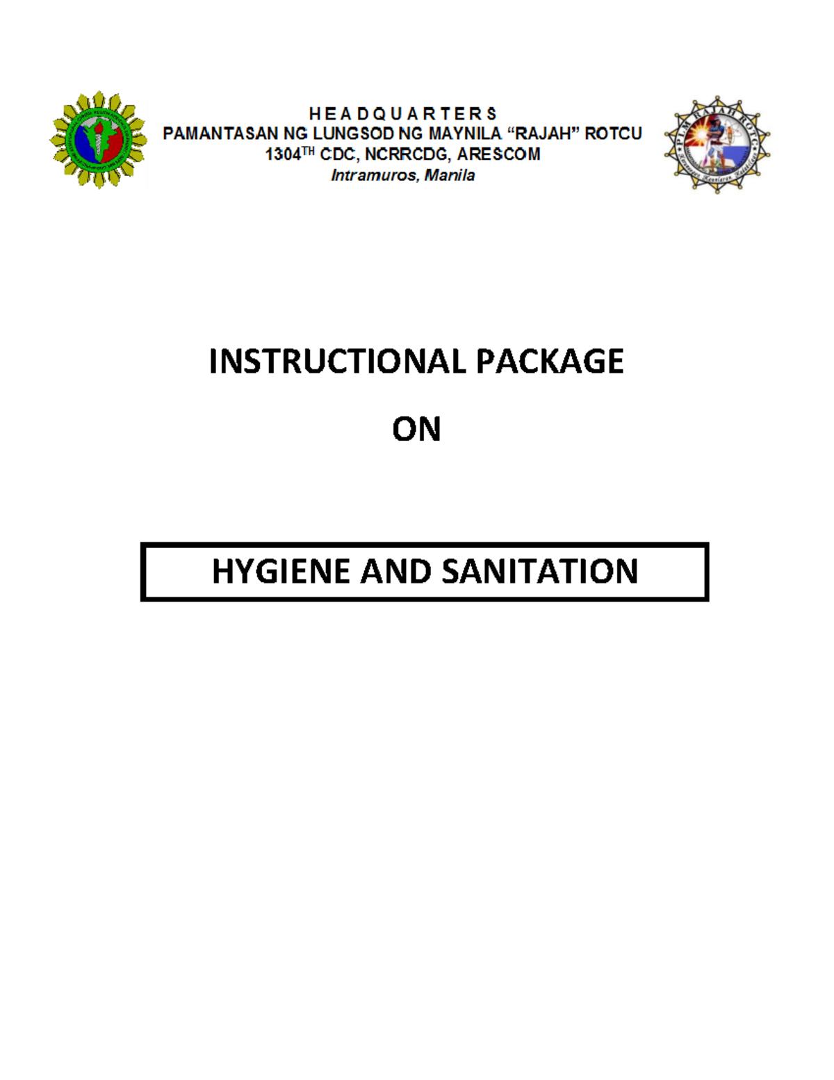 Hygiene and Sanitation Guidelines for Military Personnel (HYG 101 ...