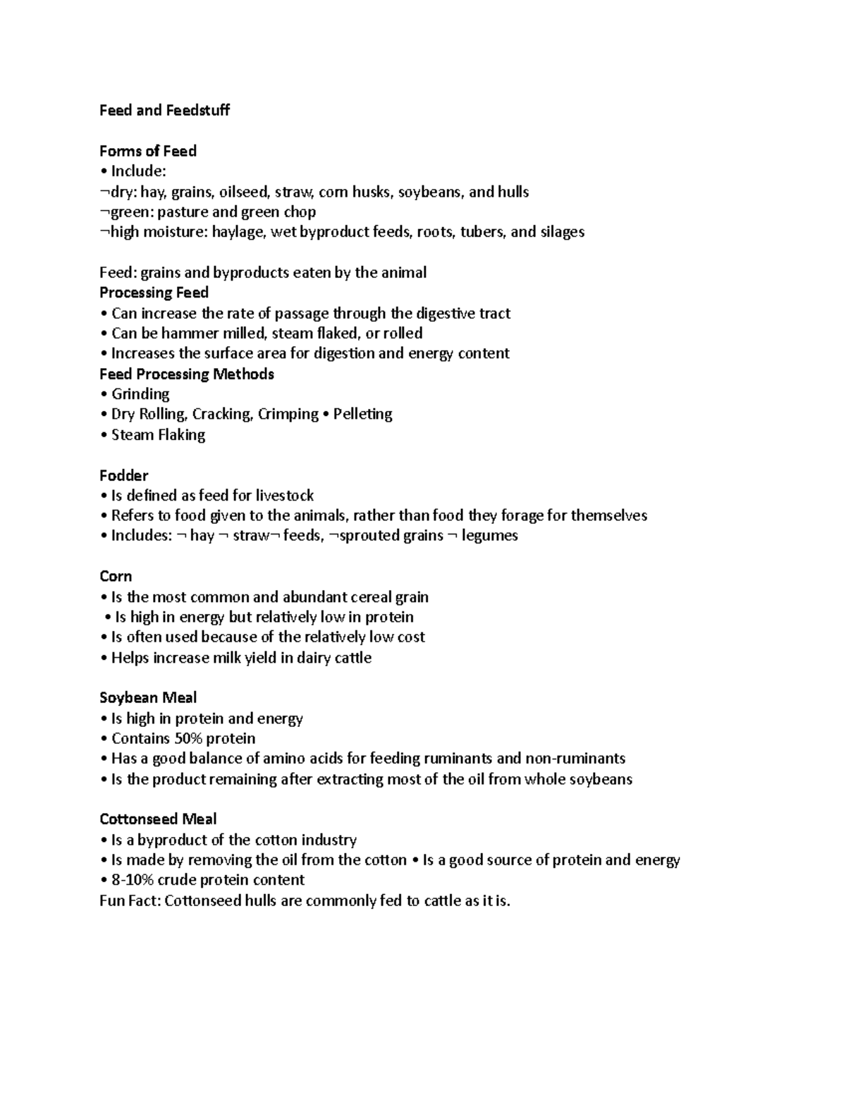 Feed and Feedstuff - Lecture Notes on Various Feed Types - Studocu