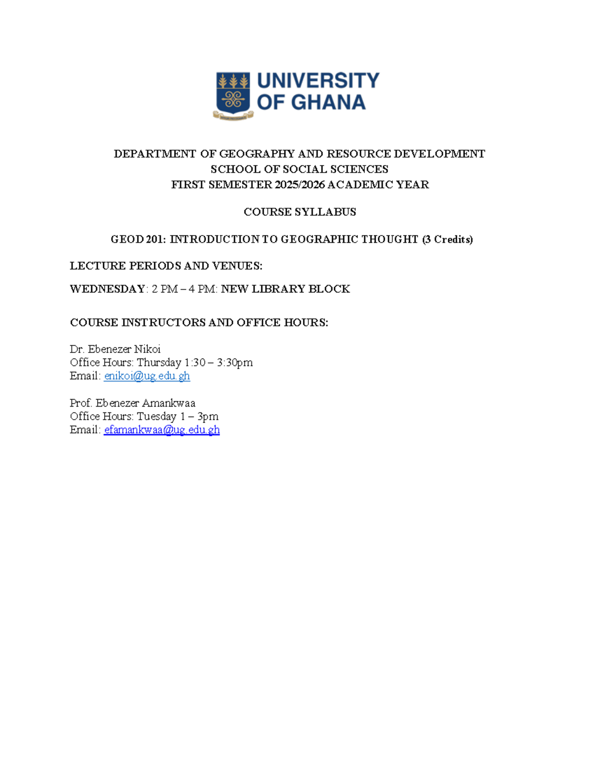 GEOD 201: Course Outline for Introduction to Geographic Thought - Studocu