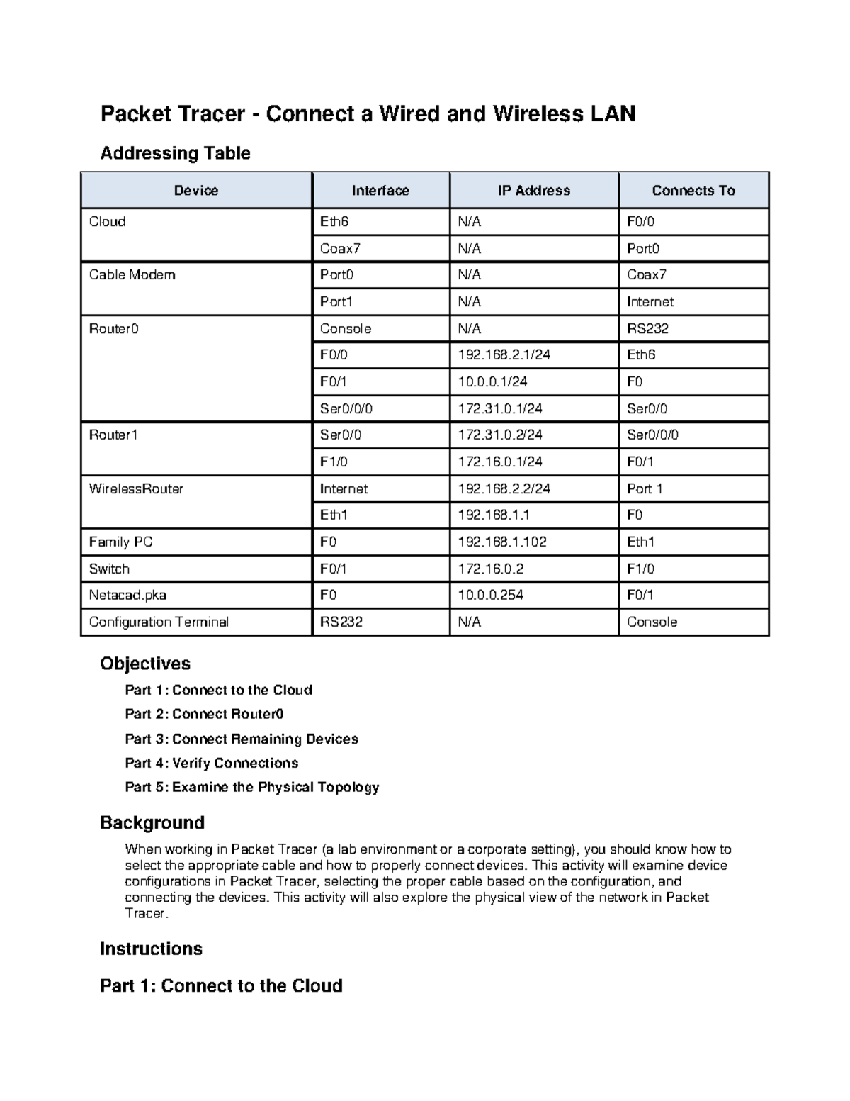 Packet Tracer Lesson - Connecting Wired & Wireless LANs - Studocu