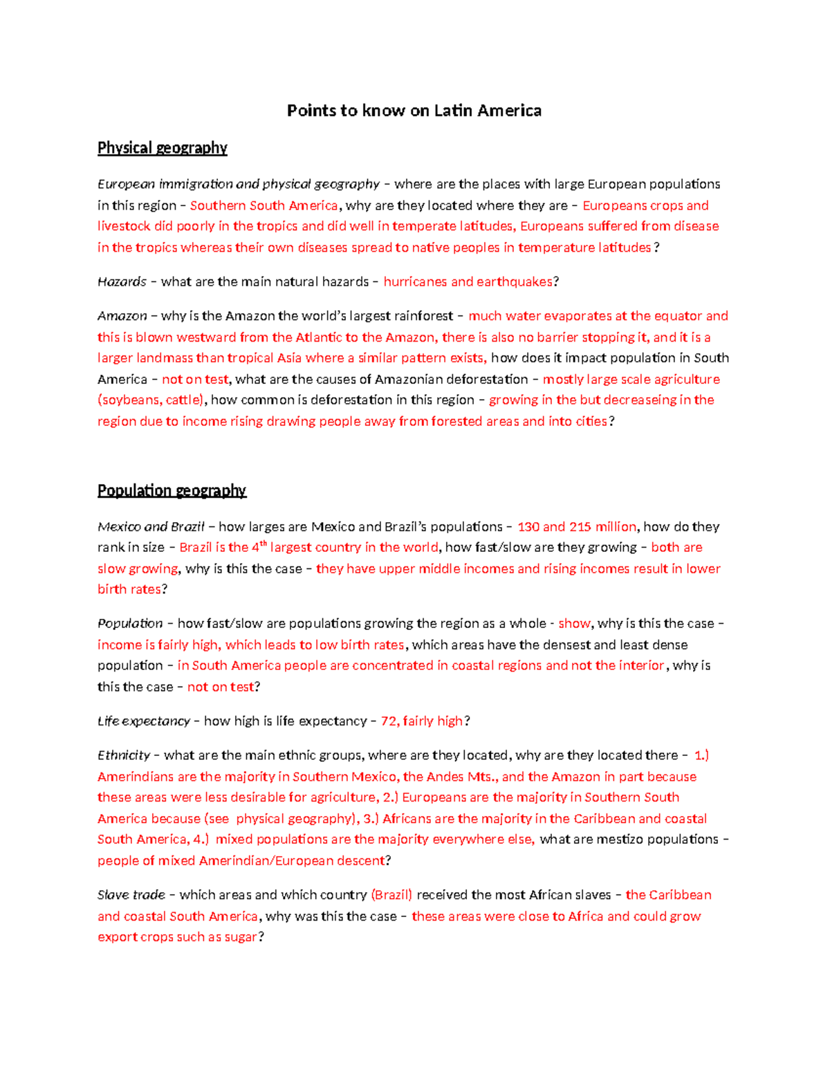 Notes on Latin America - Points to know on Latin America Physical ...