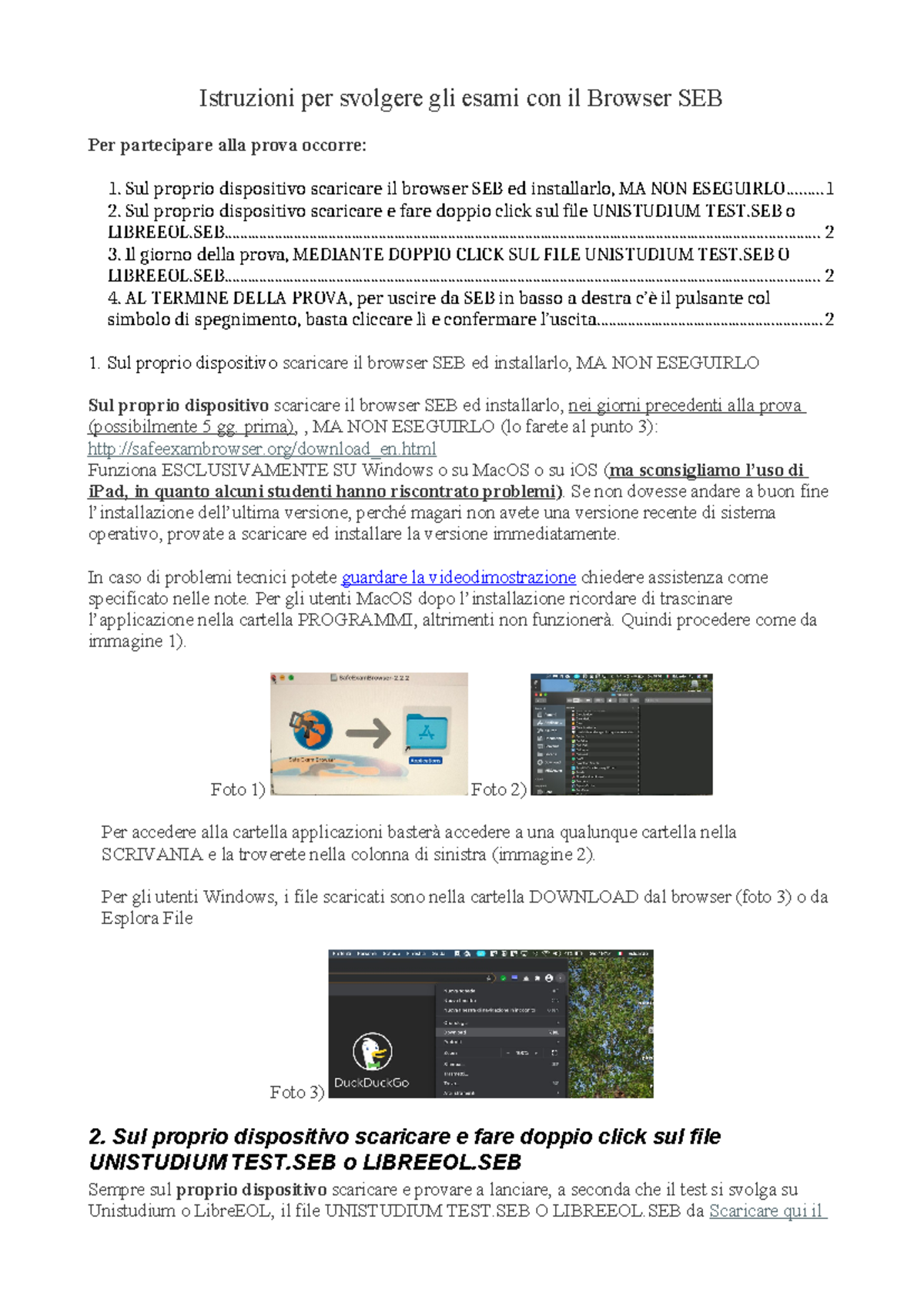 Istruzioni SEB per Esami UniStudium e LibreEOL - Studocu