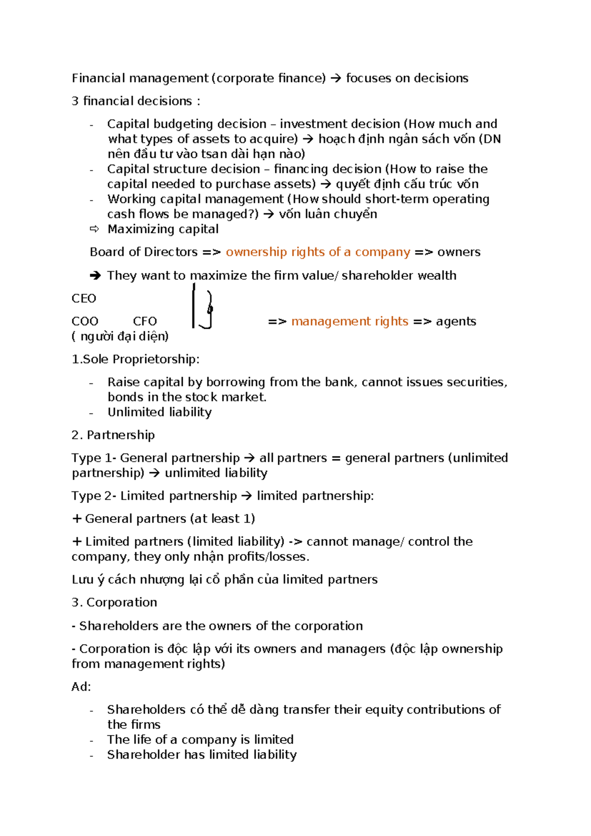 Chapter 1 Notes - Financial Management (Corporate Finance) - Studocu