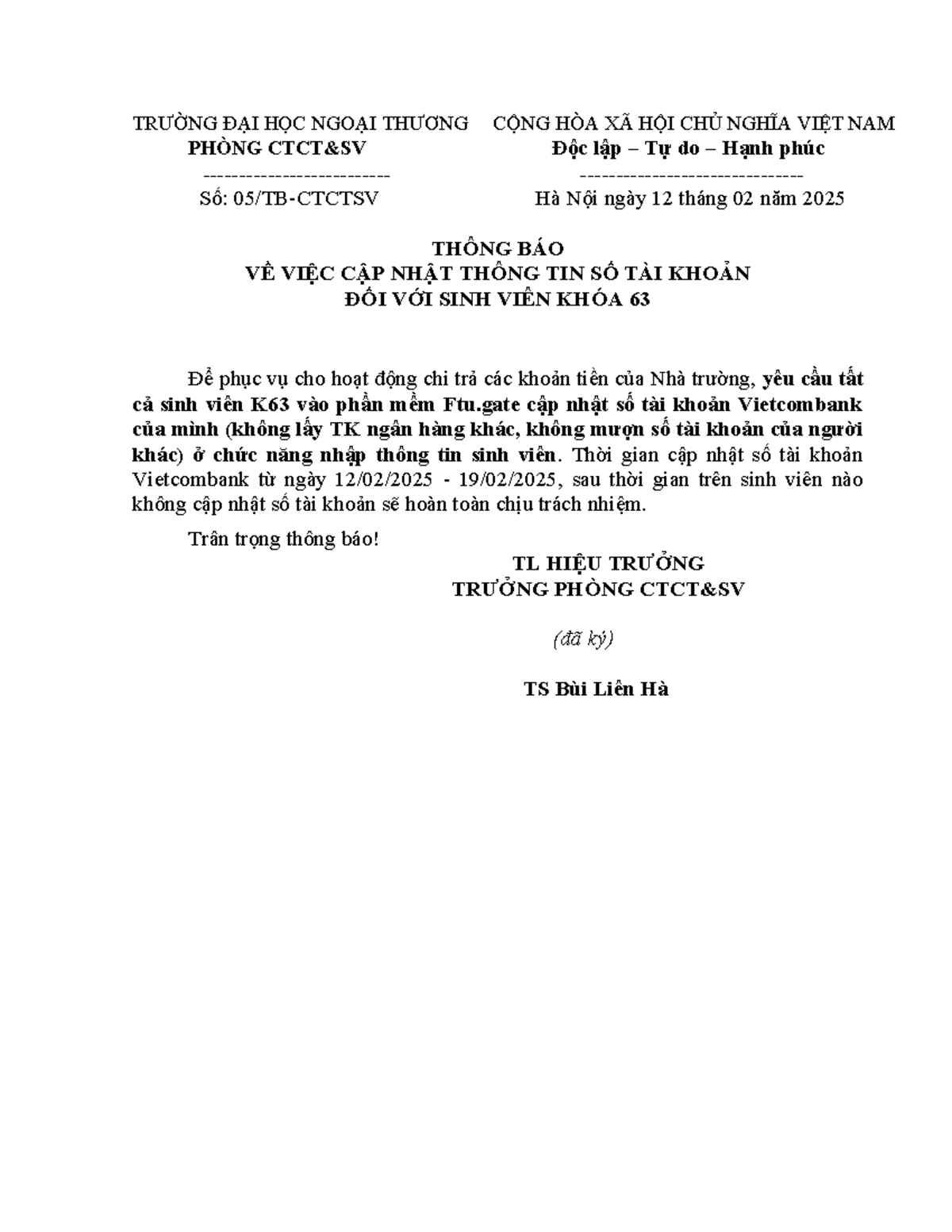 Thông Báo Cập Nhật Tài Khoản Sinh Viên K63 - Ftu.gate - Studocu