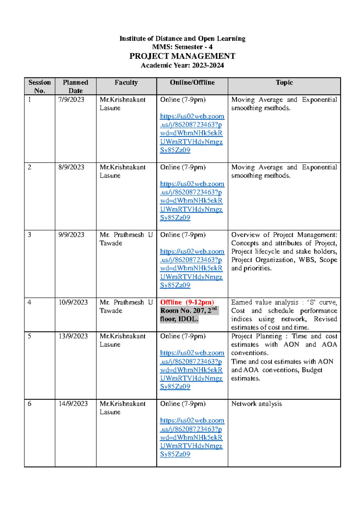 IDOL MMS Sem IV Project Management - Institute of Distance and Open ...