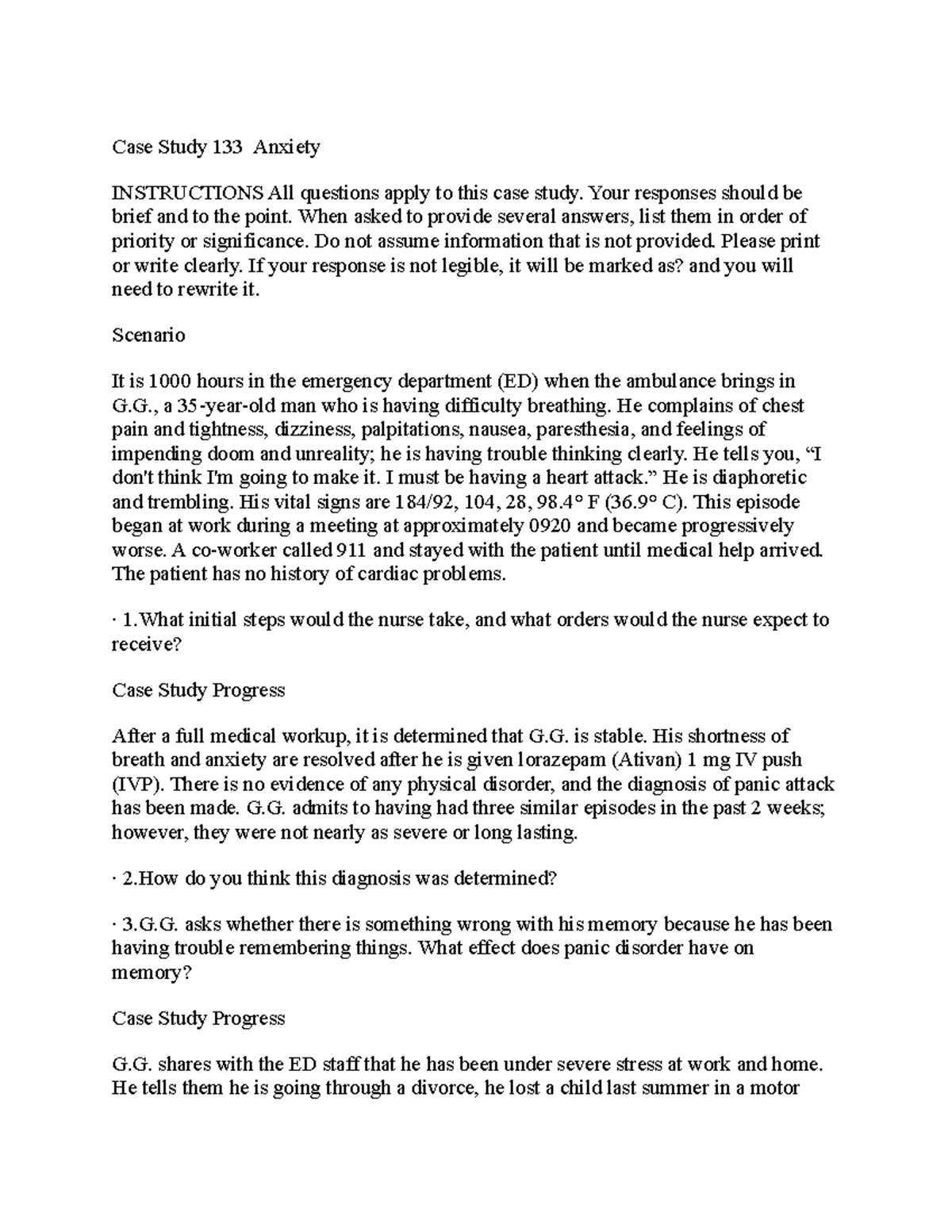 Case Study 133 Anxiety - case studies for mental health nursing ...