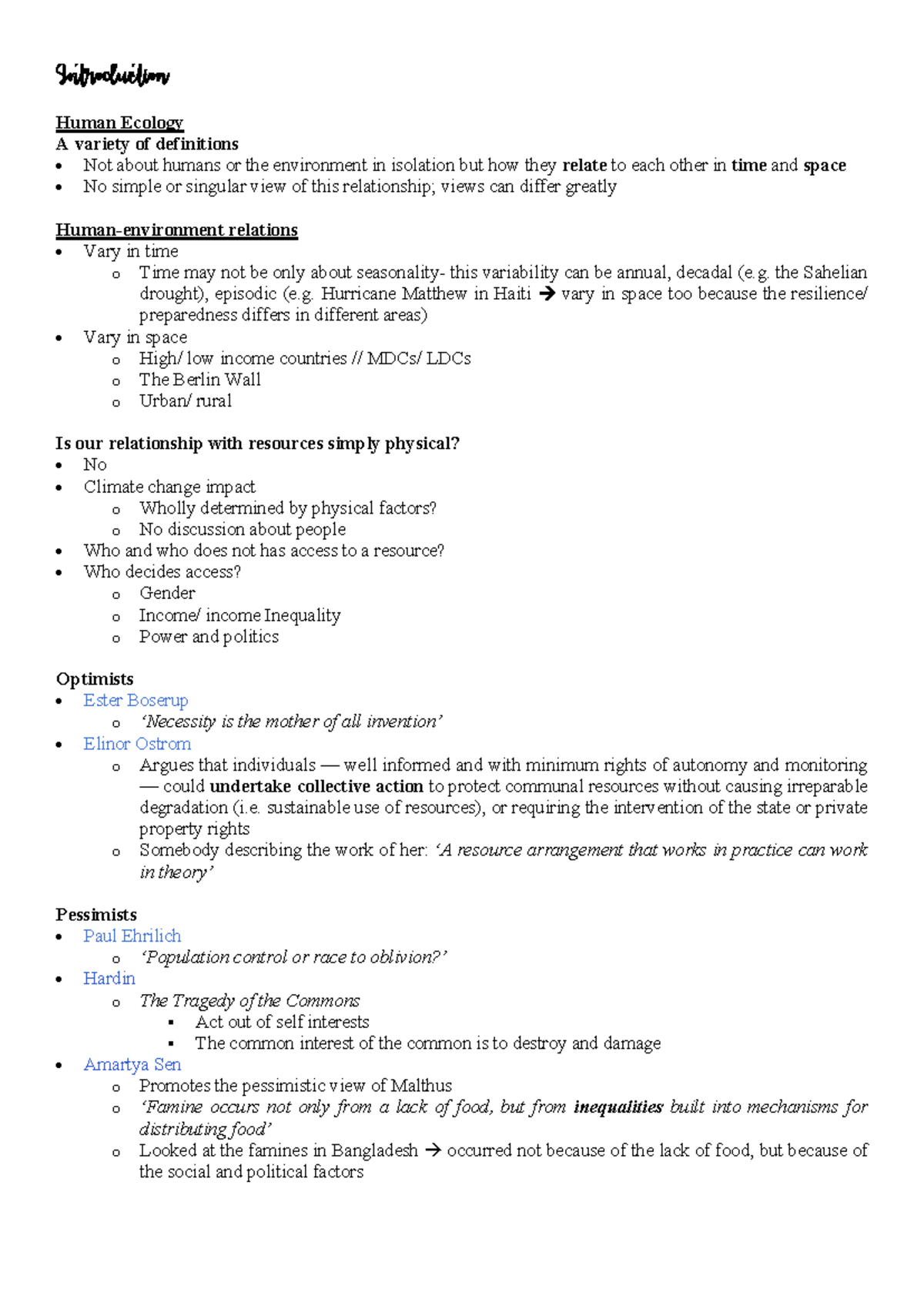 Human Ecology (Human Geography) Revision Notes - Introduction Human ...