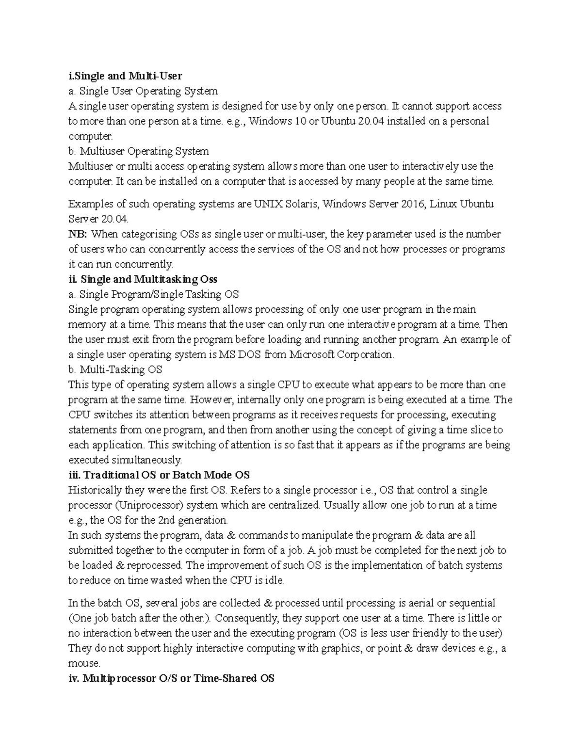 Types of Operating Systems: Single User, Multiuser, and More - Studocu
