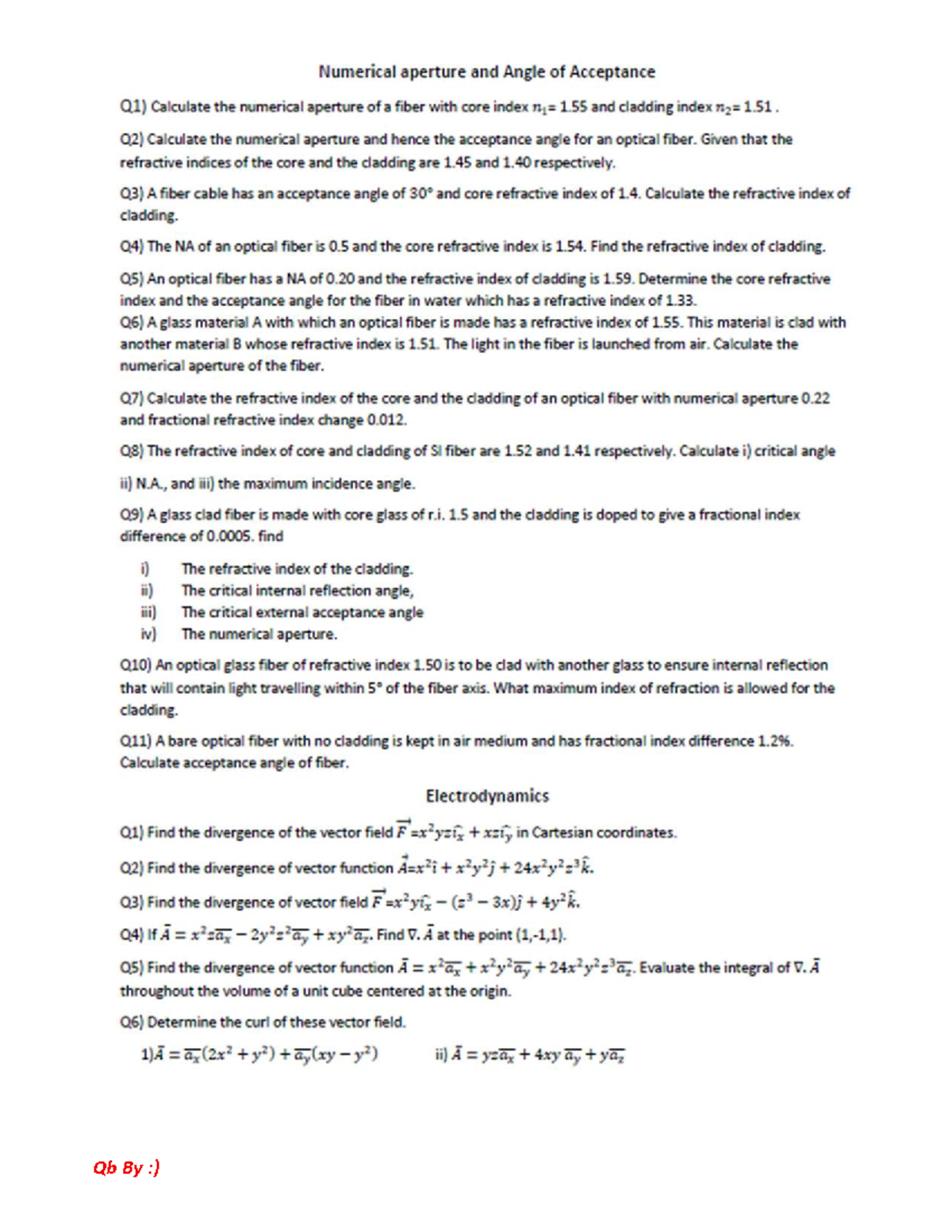 Physics All Numericals: NA & Acceptance Angle Calculations - Studocu
