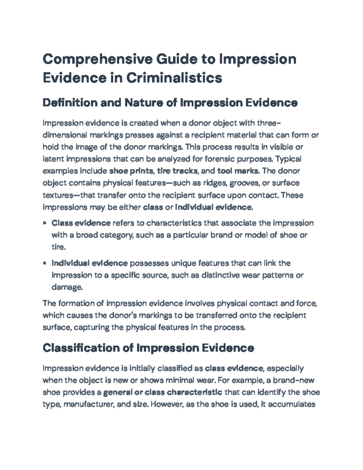 Comprehensive Guide to Impression Evidence in Criminalistics ...