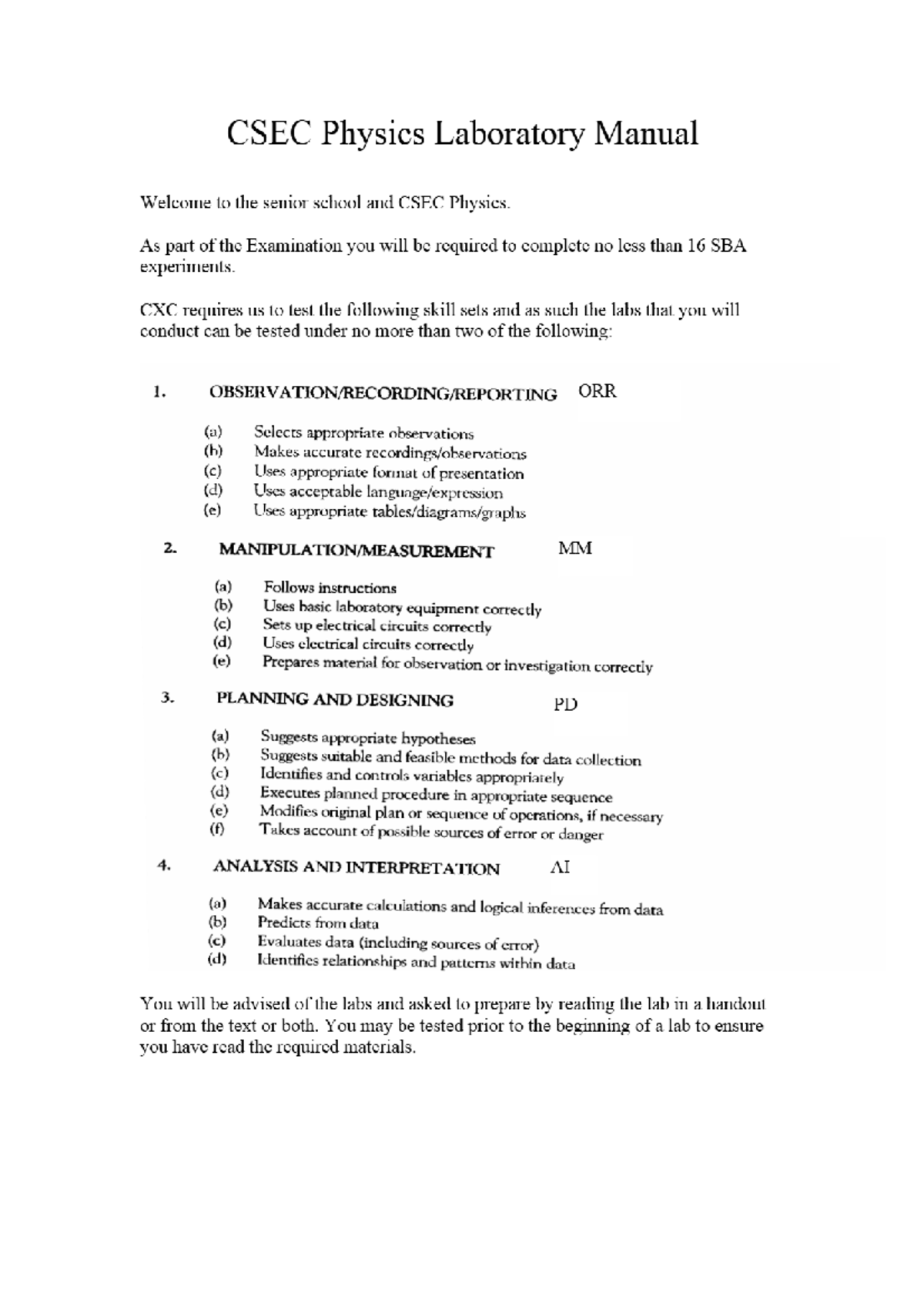 CSEC Physics Lab Manual: SBA Experiments and Procedures Guide - Studocu