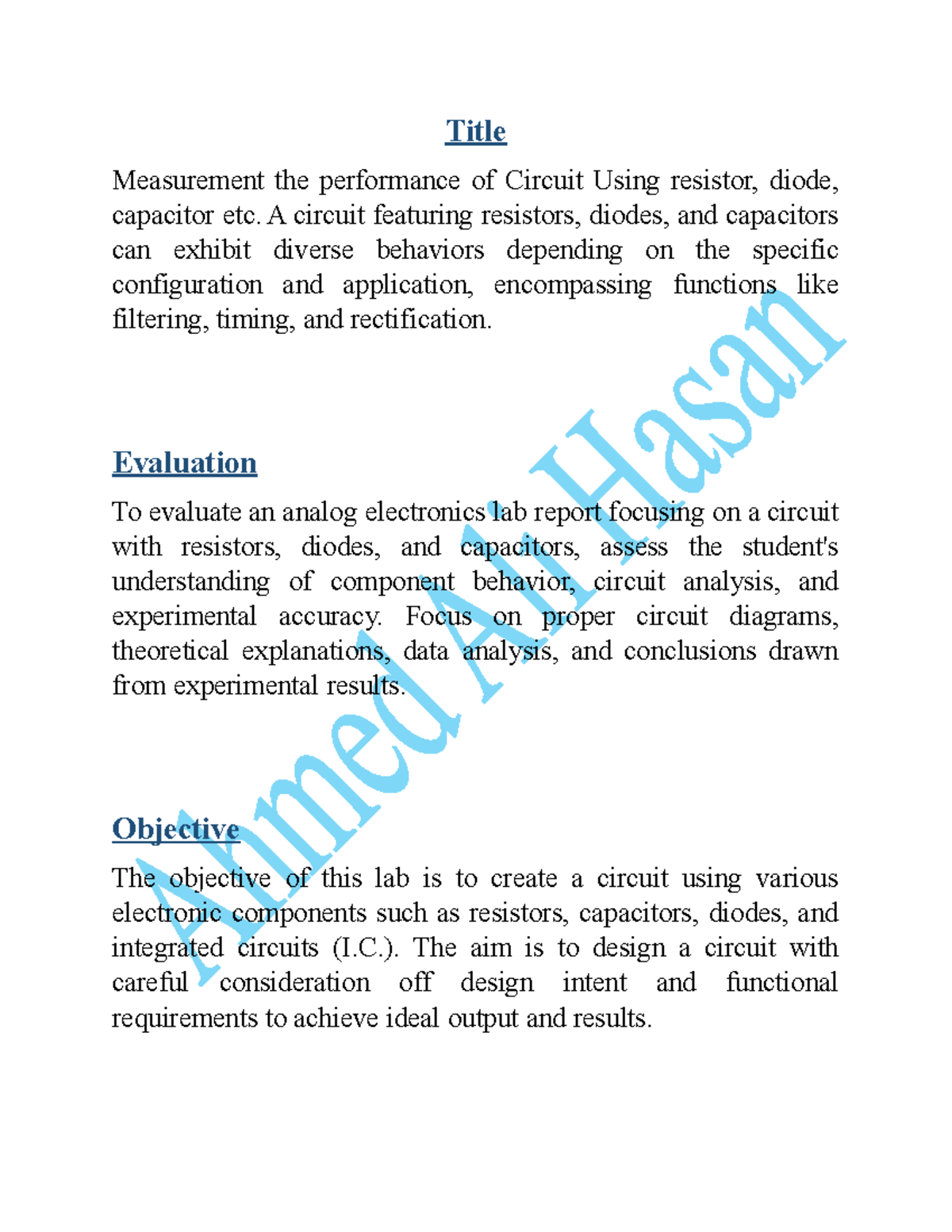 Circuit Performance Evaluation in Analog Electronics Lab (AE-01) - Studocu