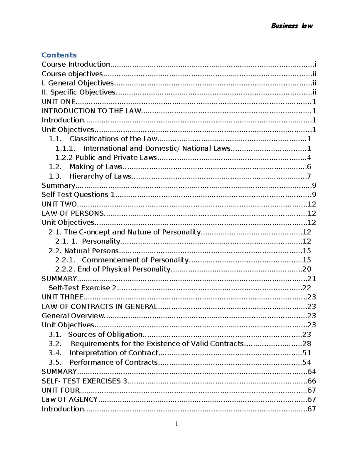 Business Law Course Materials: Comprehensive Overview and Units - Studocu