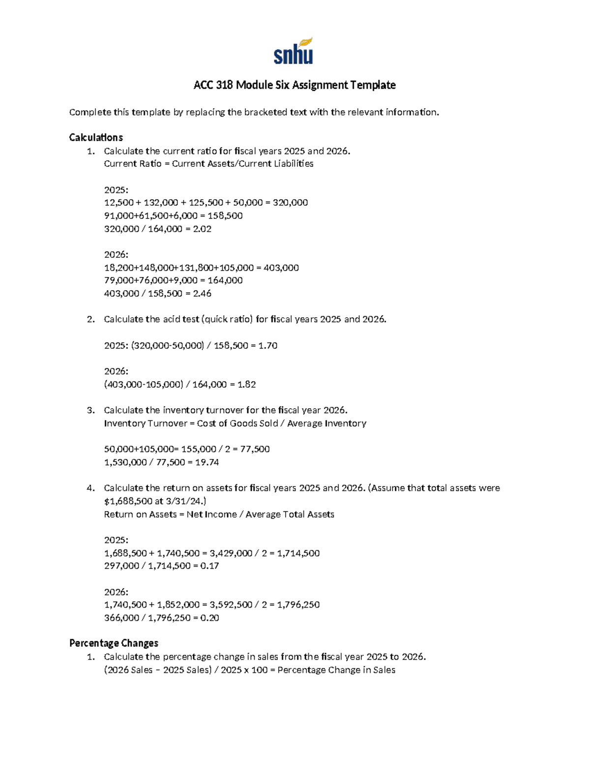 ACC 318 Module 6 Financial Analysis Assignment Template - Studocu