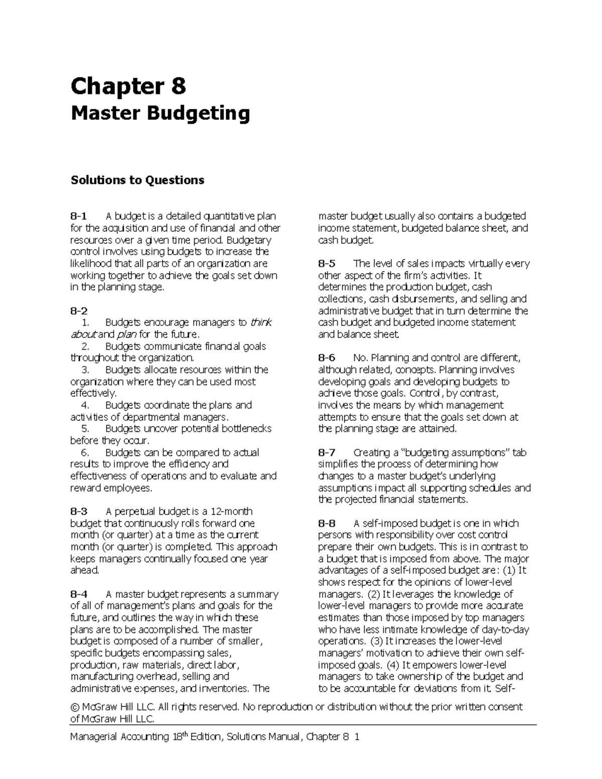 Ch08 Solutions (18e) - Master Budgeting Exercises and Answers - Studocu