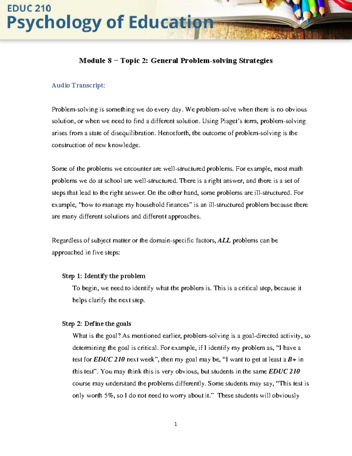 Module 8 - Topic 2 -1. General Problem-Solving Strategies podcast - 1 ...