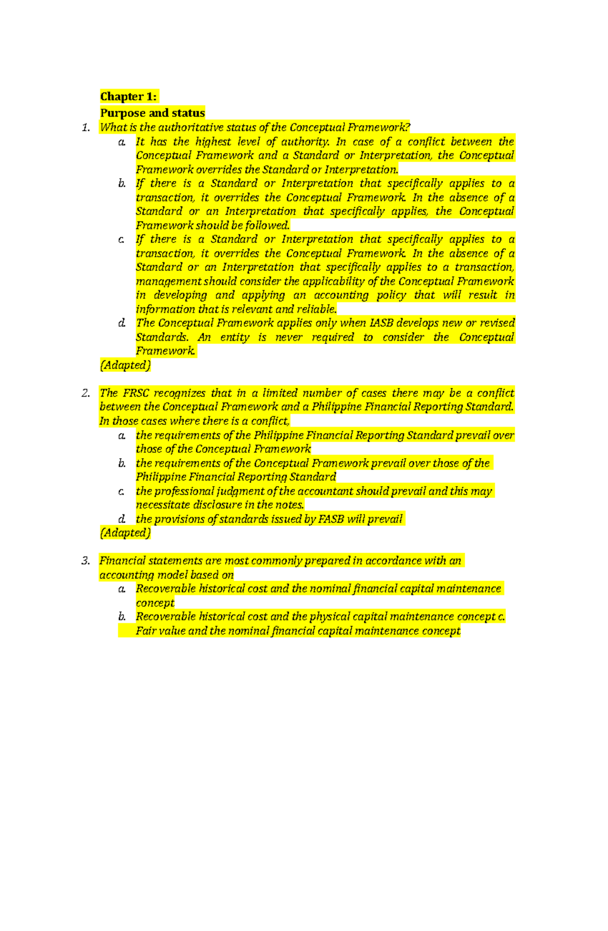 Chapter 1 Conceptual Framework Sample Quiz (ACCT101) - Studocu