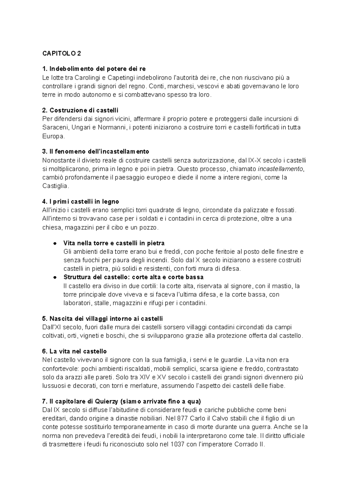 CAPITOLO 2: Indebolimento del Potere e Costruzione dei Castelli - Studocu