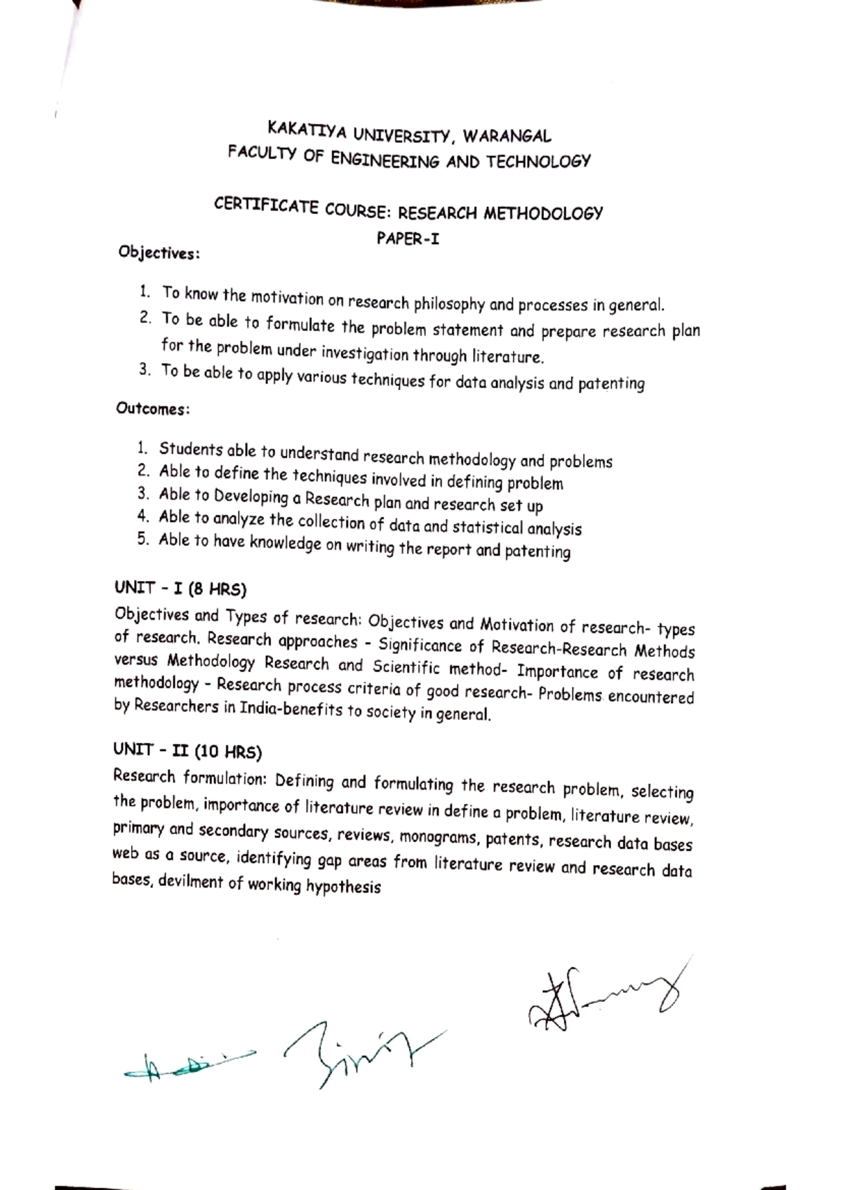 Research Methodology Certificate Course Overview at Kakatiya University ...