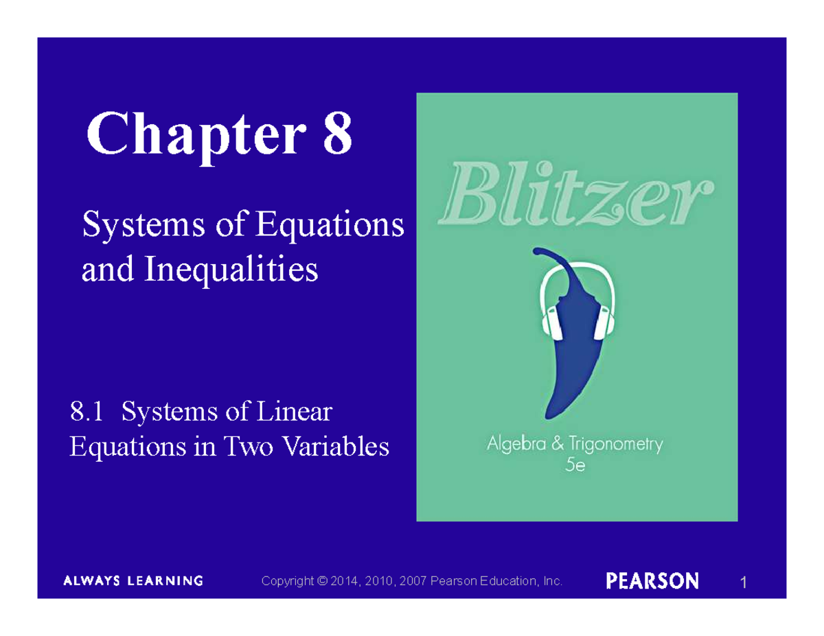 Systems of equations and inequalities - Chapter 8 Systems of Equations ...