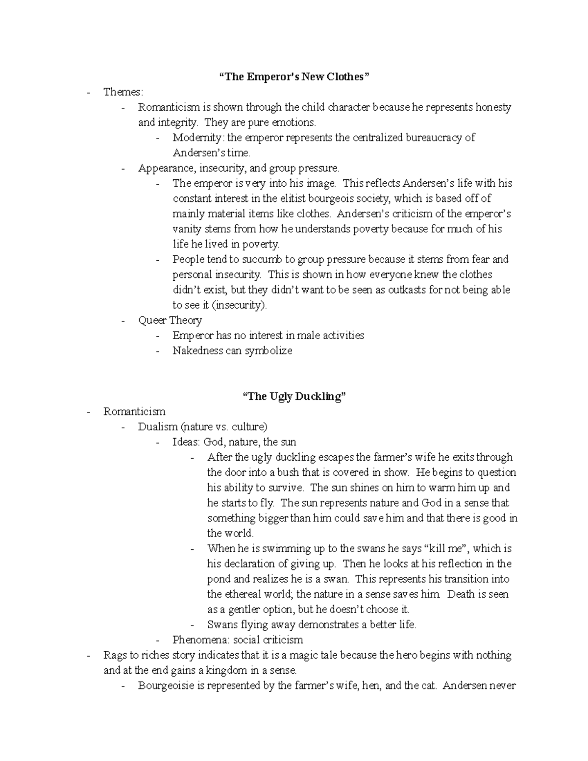 LIT Trans 275 Exam 1 Study Guide - “The Emperor's New Clothes” Themes ...